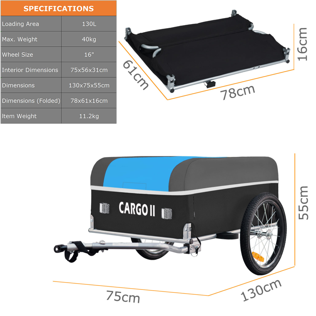 TIGGO VS Cargo II Fahrrad Lastenanhänger mit 130 Liter Volumen Klappbar Fahrradanhänger ...