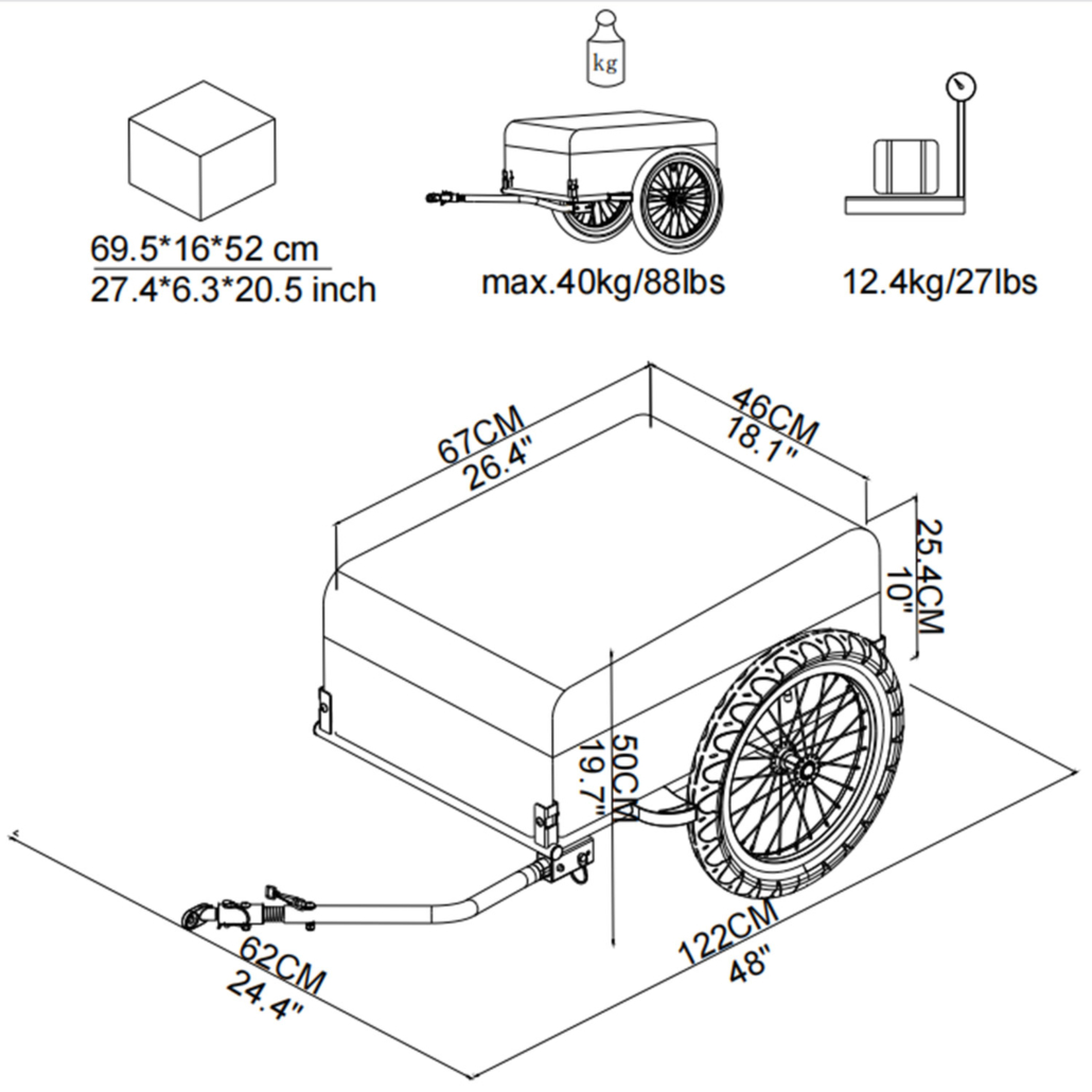 Tiggo Klappbar Fahrrad Lastenanhänger Fahrradanhänger 75 Liter / 2 Getränkekästen – TIGGO-SHOP